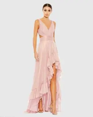 Mac Duggal Sheer Organza Overlay Ruffle Gown - Pink