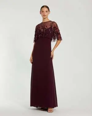 Mac Duggal Embellished Gown With Cape Overlay - Red