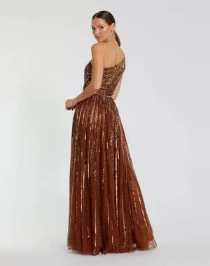 Mac Duggal Embellished One-shoulder A-line Gown - Brown