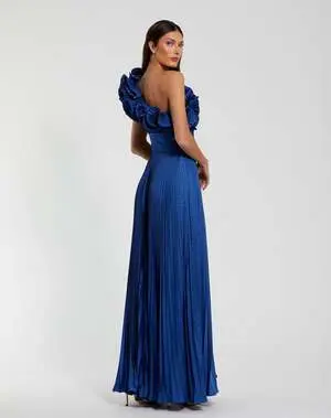 Mac Duggal One Shoulder Ruffled Evening Gown - Blue