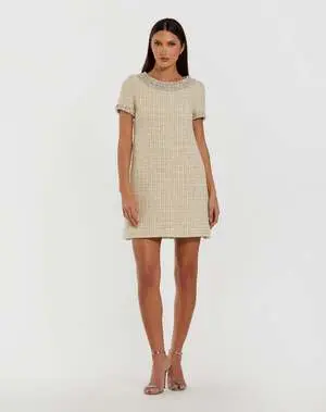 Mac Duggal Embellished Boucle Mini Dress - Neutral