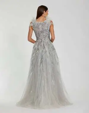 Mac Duggal Embellished Feathered A-line Gown