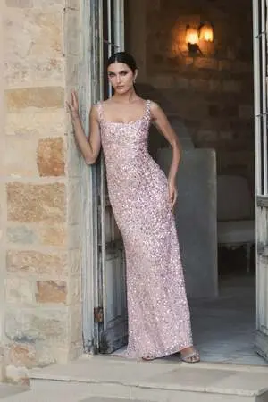 Mac Duggal Sequin Embellished Slip Gown With Low Back