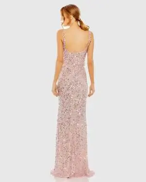 Mac Duggal Sequin Embellished Slip Gown With Low Back