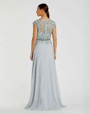 Mac Duggal Embellished Cap Sleeve A-line Gown - Blue