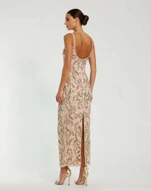 mac duggal pink sleeveless hand beaded floral midi dress Mac Duggal 11980 Floral Long Formal Ball Gown Prom Dress – The Dress Outlet main image 0