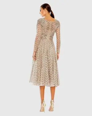 Mac Duggal Embellished Long Sleeve Wrap Dress