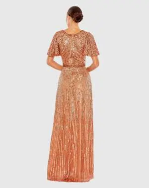 Mac Duggal Embellished V-neck Butterfly Sleeve Gown - Orange