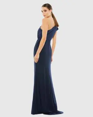 Mac Duggal Ruffled One-shoulder Draped Gown