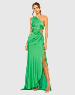 Mac Duggal One-shoulder Cut-out Satin Gown - Green