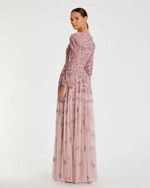 Mac Duggal Embellished V-neck A-line Gown - Pink