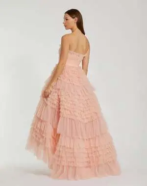 Mac Duggal Strapless Tulle Ruffle Gown - Pink
