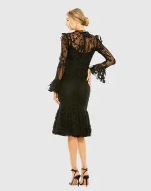 Mac Duggal Long Sleeve Embroidered Midi Dress
