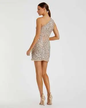 Mac Duggal One Shoulder Hand-sequined Mini Dress