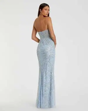 Mac Duggal Beaded Sequin Strapless Trumpet Gown - Blue