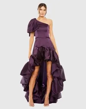 Mac Duggal Satin High-low Gown With Bow