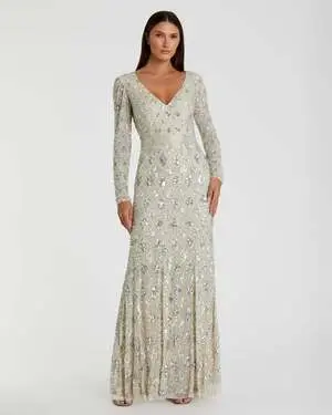 Mac Duggal Embellished Ombre Evening Gown - Silver