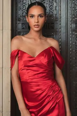 Mac Duggal Satin Off-the-shoulder Gown - Red