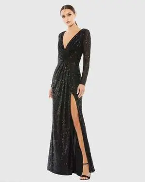 Black Long Sleeve Sequin Gowns