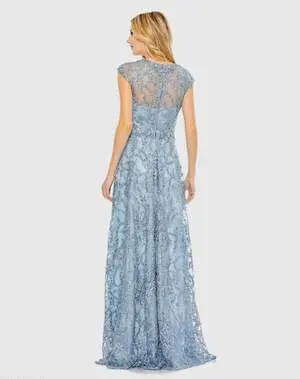 Mac Duggal Embroidered Cap Sleeve A-line Gown - Blue