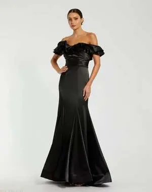 Mac Duggal Satin Ruffle Off-the-shoulder Mermaid Gown - Black