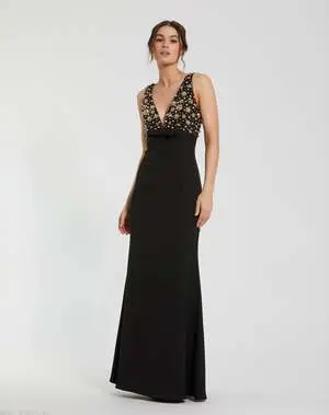 Mac Duggal Sleeveless Embellished Crepe Gown With Bow - Black