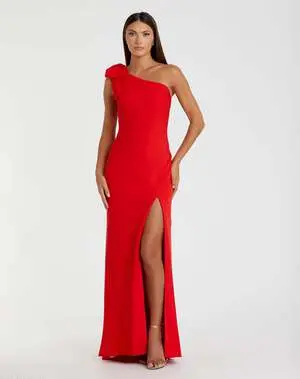 Mac Duggal Crepe One-shoulder Bow Gown