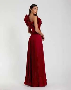 Mac Duggal One Shoulder Ruffled Charmeuse Gown - Red