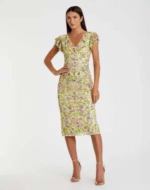 Floral Flutter Sleeve Midi Dresses
