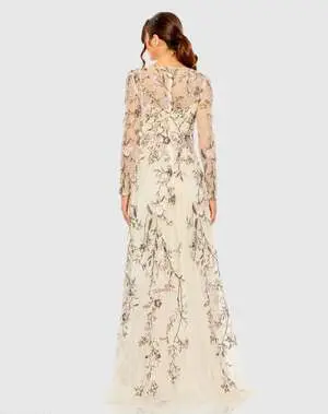 Mac Duggal V-neck Embroidered A-line Gown