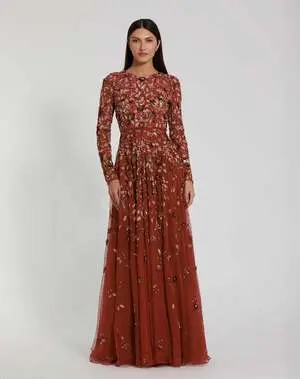 Mac Duggal Embellished High Neck A-line Gown - Red