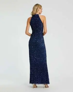 Mac Duggal Embellished Halter Neck Keyhole Gown