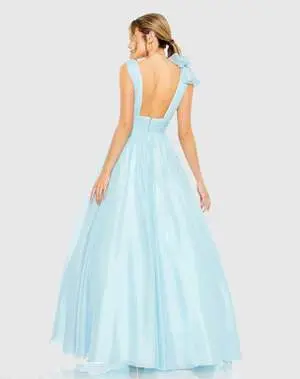 Mac Duggal V-neck Ruffle Shoulder Gown - Blue