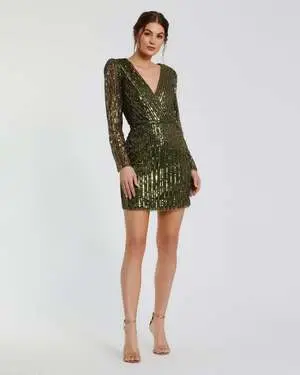 Mac Duggal Sequin Mini Dress - Olive