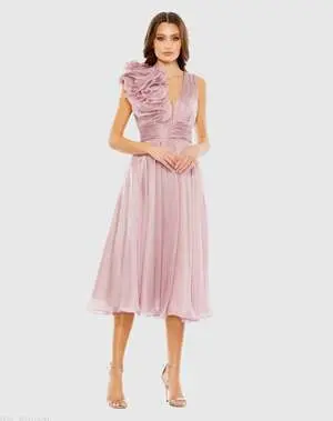 Mac Duggal Sleeveless Chiffon A-line Tea Length Cocktail Dress - Pink