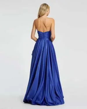 Mac Duggal Strapless Ruched High Low Gown - Blue