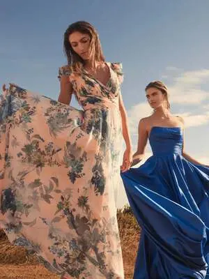 Mac Duggal Strapless Ruched High Low Gown - Blue
