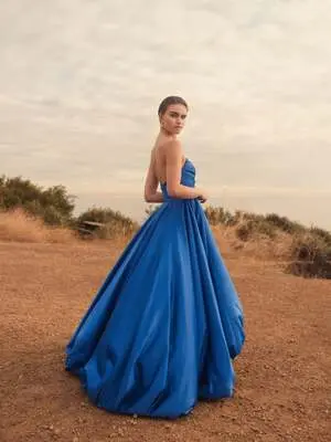 Mac Duggal Strapless Ruched High Low Gown - Blue