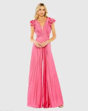 Mac Duggal Ruffle Sleeve Pleated Jumpsuit - Pink