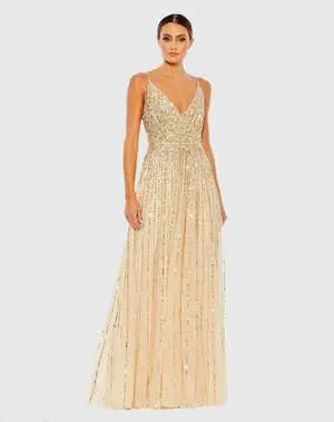 Mac Duggal Sequin-embellished Sleeveless A-line Gown - Neutral