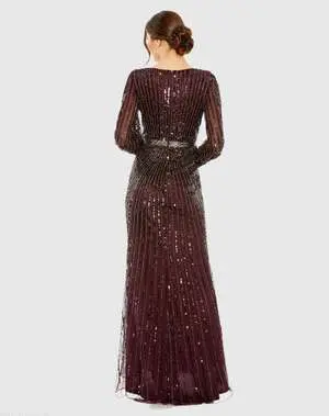 Mac Duggal Sequined Wrap Over Bishop Sleeve Gown - Red