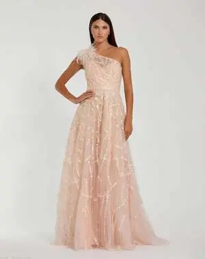 One Shoulder A-Line Tulle Gown