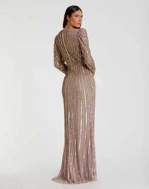 Mac Duggal Embellished Puff Sleeve Side Knot Gown
