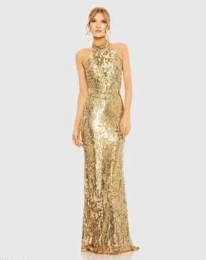Gold Open Back Evening Gowns
