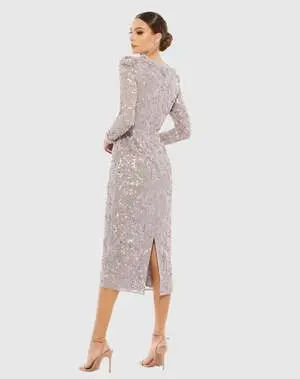 Mac Duggal Embellished High Neck Midi Dress