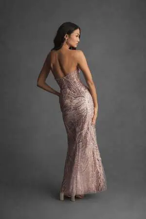 Mac Duggal Beaded Sequin Strapless Trumpet Gown