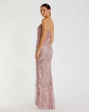 Mac Duggal Beaded Sequin Strapless Trumpet Gown