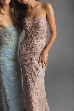 Mac Duggal Beaded Sequin Strapless Trumpet Gown