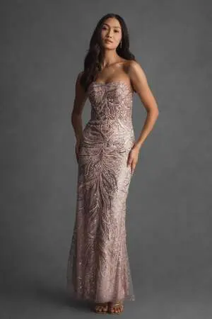 Mac Duggal Beaded Sequin Strapless Trumpet Gown
