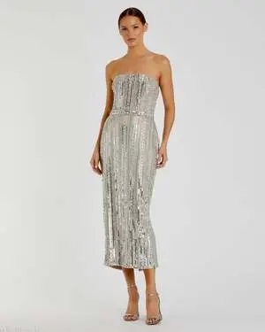 Mac Duggal Embellished Strapless Sheath Dress - Silver